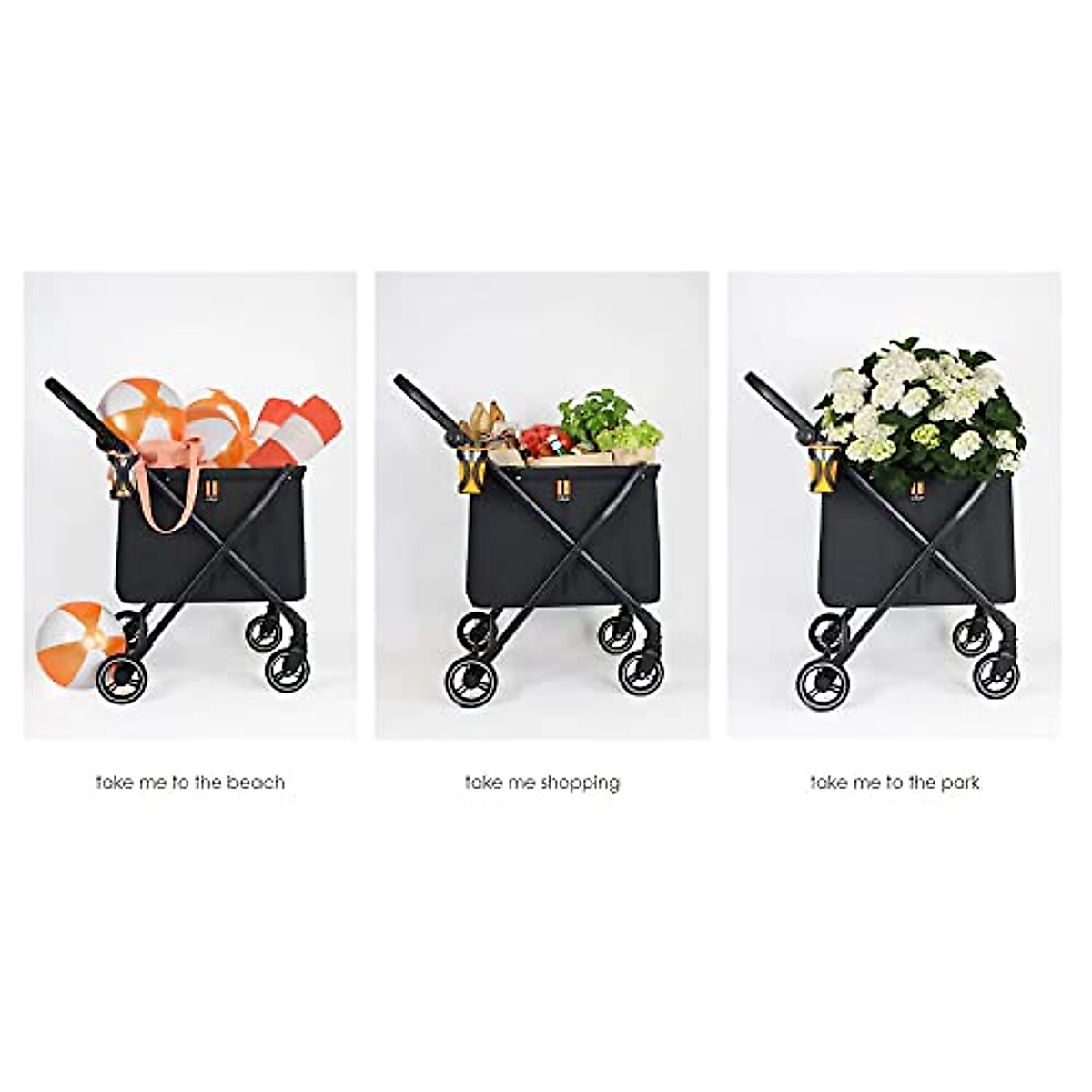 MY DUQUE - MAX Shopping Caddy, Personal Shopping Trolley, Foldable Shopping Trolley on 4 Wheels, Suspension, Height Adjustment Handle, Foot Brake, Cup Holder, Modern Design, Load Capacity up to 25 kg
