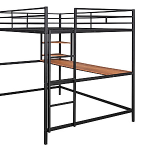 GLORHOME Full Size Metal Loft Bed with Desk, Modern Style and Safety Features for Kids and Teens, Turn Any Space into a Workstation or Lounge Area,Black