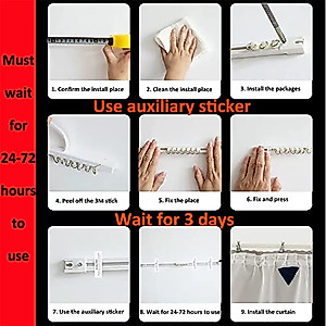 Self Adhesive Ceiling & Wall Curtain Track for Windows 12ft, No Drilling, Screws or Tools Curtain Rail for Bedroom, Shower, Closet and RV - Easy to Install Curtain Rod with Curtain Clips