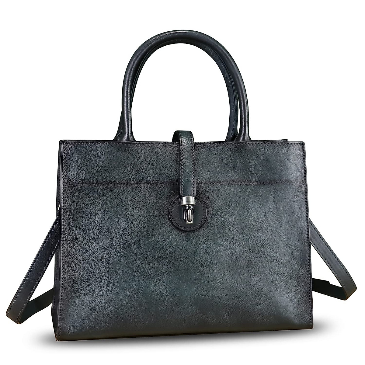 Genuine Leather Top Handle Handbag Purse for Women Vintage Over the Shoulder Bag Handmade Crossbody Satchel Tote (Grey)