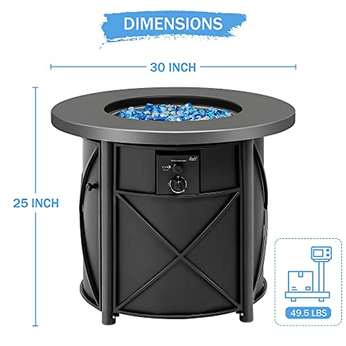 BALI OUTDOORS 30 Inch Round Gas Fire Pit Table, 50,000 BTU Propane Fire Pit Column with Blue Fire Glass Stone for Outside Patio and Garden