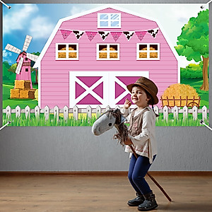 Farm Barn Door Backdrop Farm Birthday Party Supplies Barn Door Backdrop Banner Farm Photography Props Photo Booth for Themed Birthday Party Supplies 72.8 x 43.3 Inch (Pink)