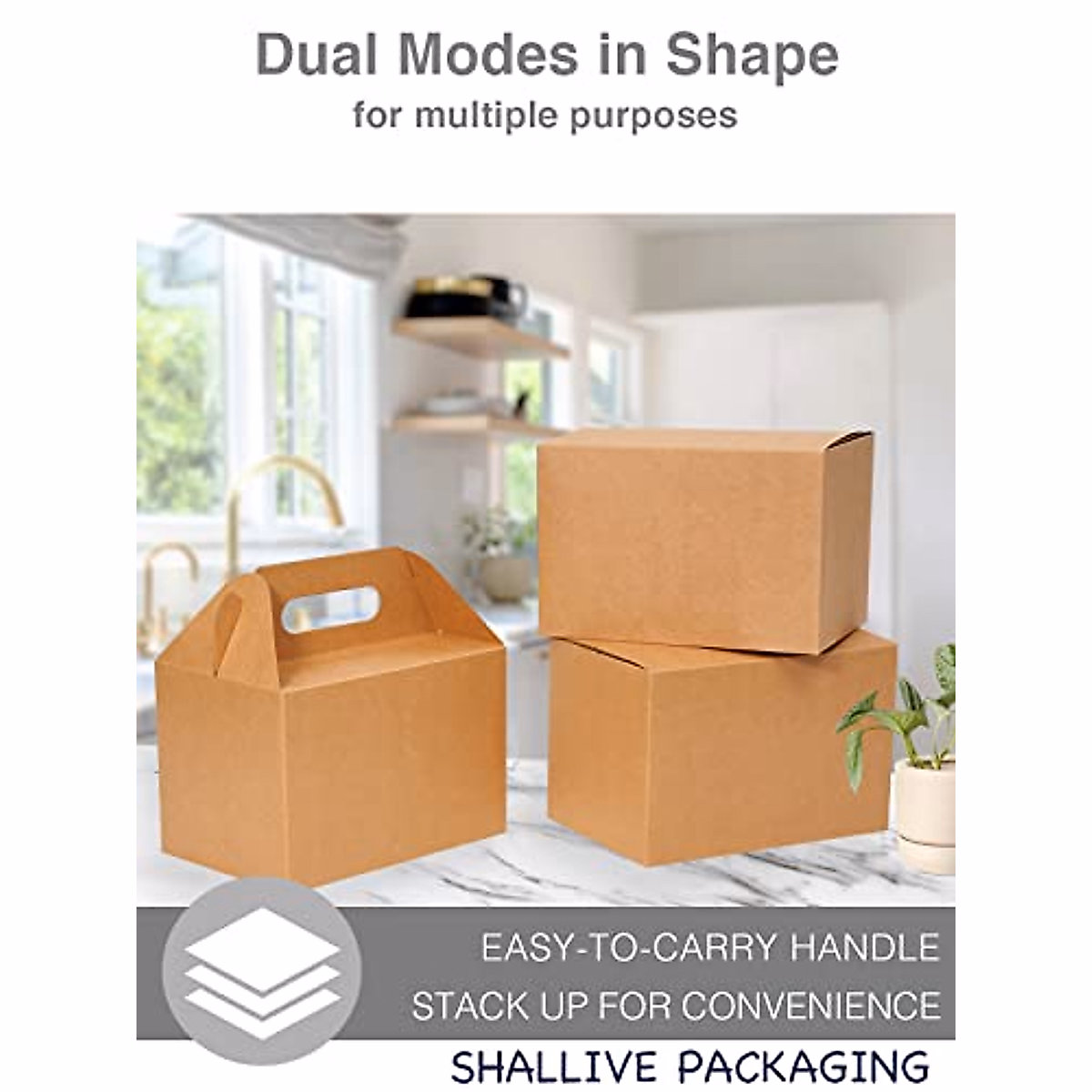 Shallive 15 Pcs Large Treat Boxes 9x6x6 Inch Brown Gable Gift Boxes with Handle Kraft Lunch Boxes Recycled Paper Gift Bags Take Out Cookie Boxes Welcome Boxes Candy Bags For Wedding Baby Shower Birthday Party Supplies