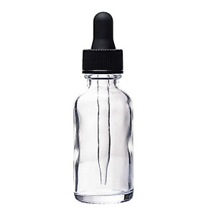 Auropack 30ml (1oz) Clear Boston Round Bottle with Glass Eye Dropper, Pack of 6