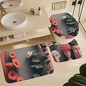 YSINOBEAR Orange Series Shower Curtain Sets with Non-Slip Rug,Toilet Lid Cover and Bath Mat,Orange Flower Shower Curtain Sets with 12 Hooks,Durable Waterproof Shower Curtain.