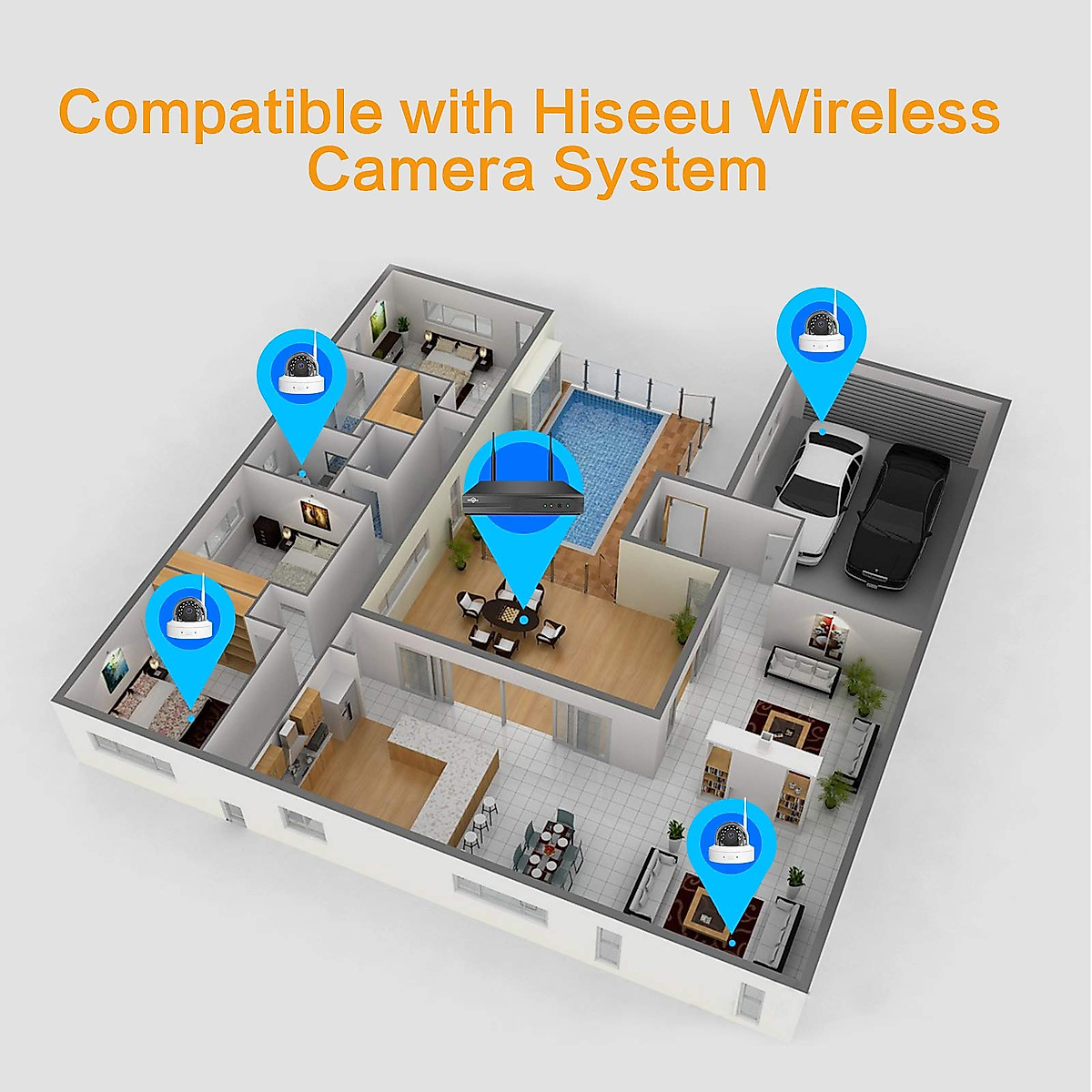 Hiseeu 2K Security Camera Outdoor, Dome Surveillance IP Camera wit Two-Way Audio IP66 Waterproof, Motion Detection,Night Vision,Not PTZ Camera Compatible Wireless Camera System