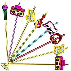 24 Pieces Music Straws for Drink Cocktail Straws Tik Tok Rock Star Rock Music Birthday Party Supplies Party Favor with 2 Pieces Cleaning Brush 6 Colors Straws