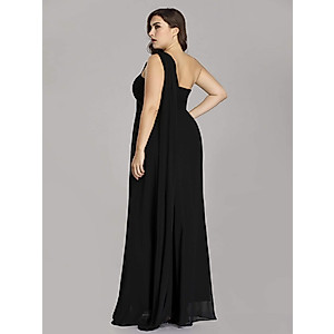 Ever-Pretty Plus Women's Plus Size One-Shoulder Chiffon Ruched Graduation Dresses for Women Black US24