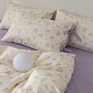 Lilac Floral Comforter Set Full Purple Flower Comforter Set Garden Fluffy Cute Floral Bedding Comforter Set Vintage Botanical Comforter for Girls Women 1 Floral Comforter with 2 Bow Ties Pillowcases