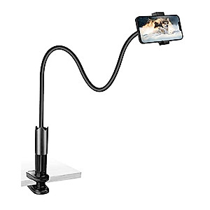 Gooseneck Phone Holder for Bed / Desk, Flexible Phone Holder with 360 Adjustable Clamp Clip, Overhead Phone Mount, for Cookie Decorating, Recording or Watching Video TikTok Blog Crafting Drawing