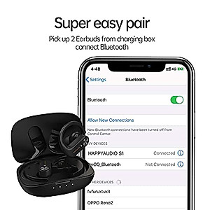 HAPPYAUDIO S1 Earbud TWS Headphones Bluetooth 5.0 Wireless Headset Sports w/Ear Hooks Built-in Mic Volume Control, IPX7 Water Resistant Sweatproof, 56Hrs Playtime for iOS Android (Black)