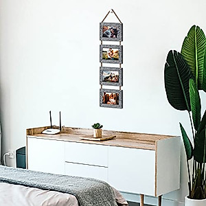 snzimtty Hanging 4 picture frame Collage 4x6,Distressed Wood Farmhouse Finish,Four Photo Frame 4x6 with High Definition Glass for Desk,Grey Wood Grain