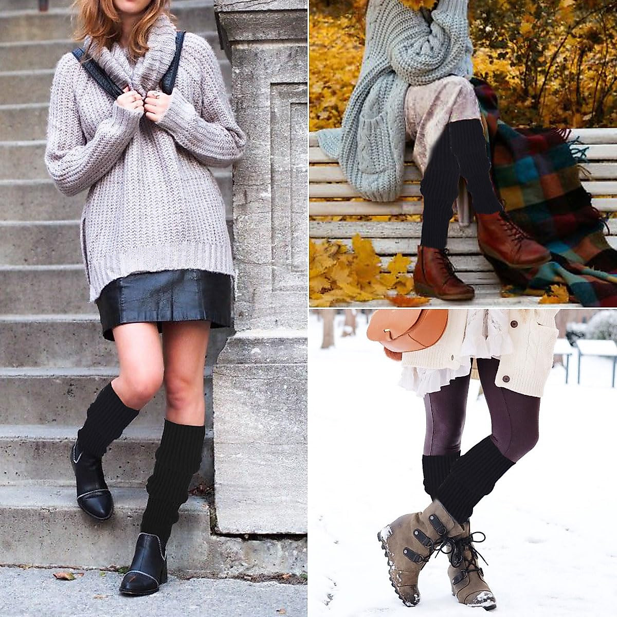 Ewanda store Women 80s Ribbed Leg Warmers Knitted Wool Crochet Long Boot Socks for Party Dance Sports Yoga Accessories,Black