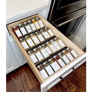MIUKAA Spice Drawer Organizer for Drawers Wider Than 9 inches, Black Acrylic 4 Tier Seasoning Jars Drawers Insert, Kitchen Spice Rack Tray for Drawer/Countertop (Jars not included)