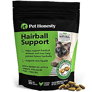 Pet Honesty Cat Hairball Support Chews - Cat Hairball Solution, Supports Skin & Coat and Digestion, May Help Eliminate Furballs, Cat Vitamins and Supplements - Chicken (30-Day Supply)