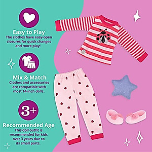 Glitter Girls - Ladybug Shimmer Pajama Top & Pant Regular Outfit - 14-inch Doll Clothes & Accessories Toys, 36 months to 144 months