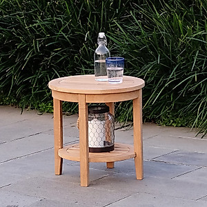 Cambridge Casual Superior Indonesian Teak Arie Outdoor Round Side Table, Natural Teak