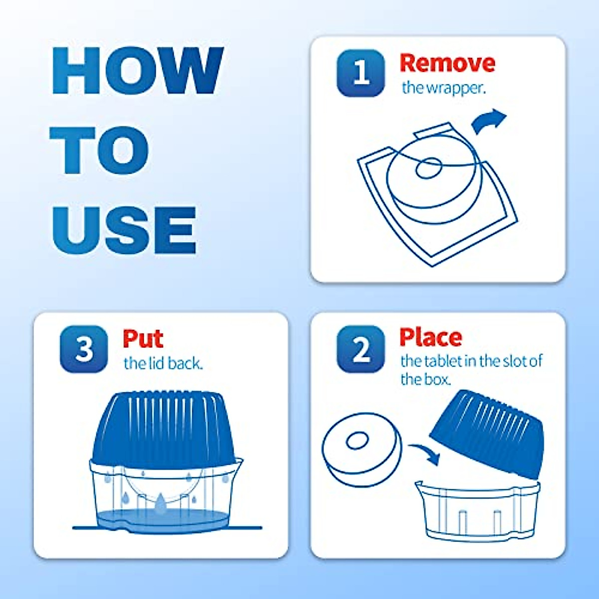 Vacplus Ultra-Fast Dehumidifiers, Drop Starter Kit - 3 reusable boxes with 6 Pack Weighted Humidity Absorber Refill Tabs, Individually-Wrapped Dehumidifier for Closet, Moisture Absorber & Odor Elimi