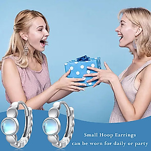 Moonstone Earrings 925 Sterling Silver 10mm Moonstone Hoop Earrings Minimalist Hypoallergenic Silver Huggie Earrings for Sensitive Ears Moonstone Jewelry Gift for Women