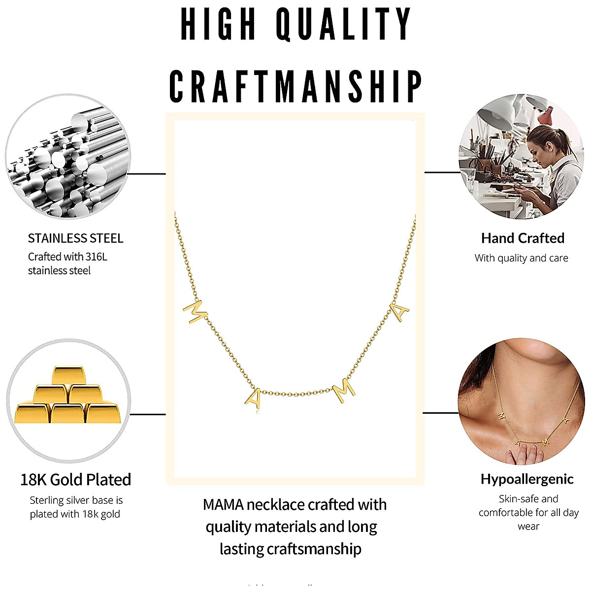 RWQIAN Gold Mama Necklace for Women Mama Pendant Necklace Gifts for New Mom,Mom To Be Necklace Gift for First Mother's Day Mom's Birthday Expecting Mom Gifts