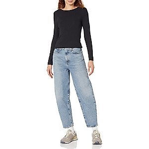 Amazon Essentials Women's Slim-Fit Layering Long Sleeve Knit Rib Crew Neck (Available in Plus Size), Pack of 2, Black/Off-white, X-Large