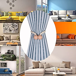 Fenghuangwu 2 Pack Magnetic Curtain Tiebacks for Drapes,Outdoor Elegant Decorative Tie Backs Weave Holdbacks for Blackout Sheer Window Treatment, Upgrade (Silver, Ball)