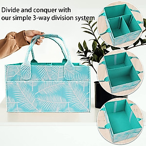 Felt Baby Diaper Caddy Organizer - Changing Table and Car Organizer for Diapers and Baby Wipes, Gift Registry For Baby Shower, Nursery Storage Basket and Bin, Green Leaves