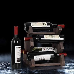 NANANARDOSO 6 Bottles Wine Rack, Free Standing Rustic Wood Wine Storage Holder, Wine Racks Countertop for Home Kitchen Bar Cabinets Pantry