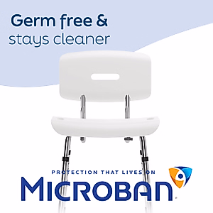 Medline Shower Chair with Backrest and Microban, Ideal for Disabled, Seniors and Elderly, 300 lb. Weight Capacity, White - Comfortable for Shower or Bathtub