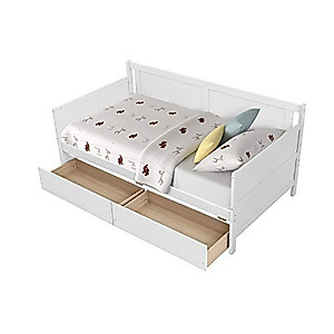 AWQM Twin Bed Frame with Storage & 2 Drawers,Wood Twin Platform Bed Frame with Headboard and Footboard,Twin Daybed for Kids Toddler Girls Boys, No Box Spring Needed,White