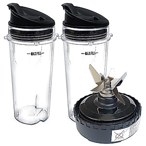 Veterger Replacement Parts 5 Fins Blade with 2 16oz cups, Compatible with Ninja Blender QB3000/QB3000SSW/QB3004/QB3005