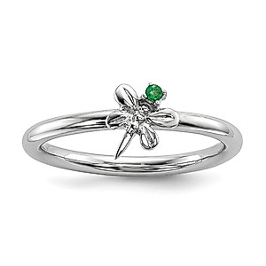 Solid 925 Sterling Silver Stackable Set of 3 Sapphire Blue September Gemstone, Ruby, Emerald Green May Gemstone Engagement Rings Size 7