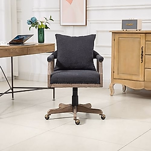 FRITHJILL Swivel Home Office Chair with Adjustable Seat Height and Boucle Fabric Seat, Ergonomic Study Chair with Wheels, Black