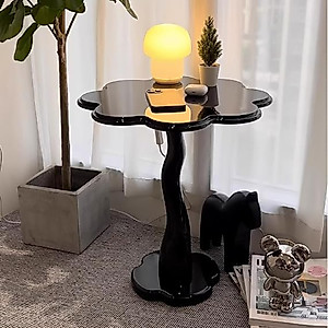 Modern Sofa Side End Table Wooden Flower Shape Side Tables Living Room Small Accent Table with Round Pedestal, Wave-Design Couch Corner Tables Coffee Table for Home Decor (Black)