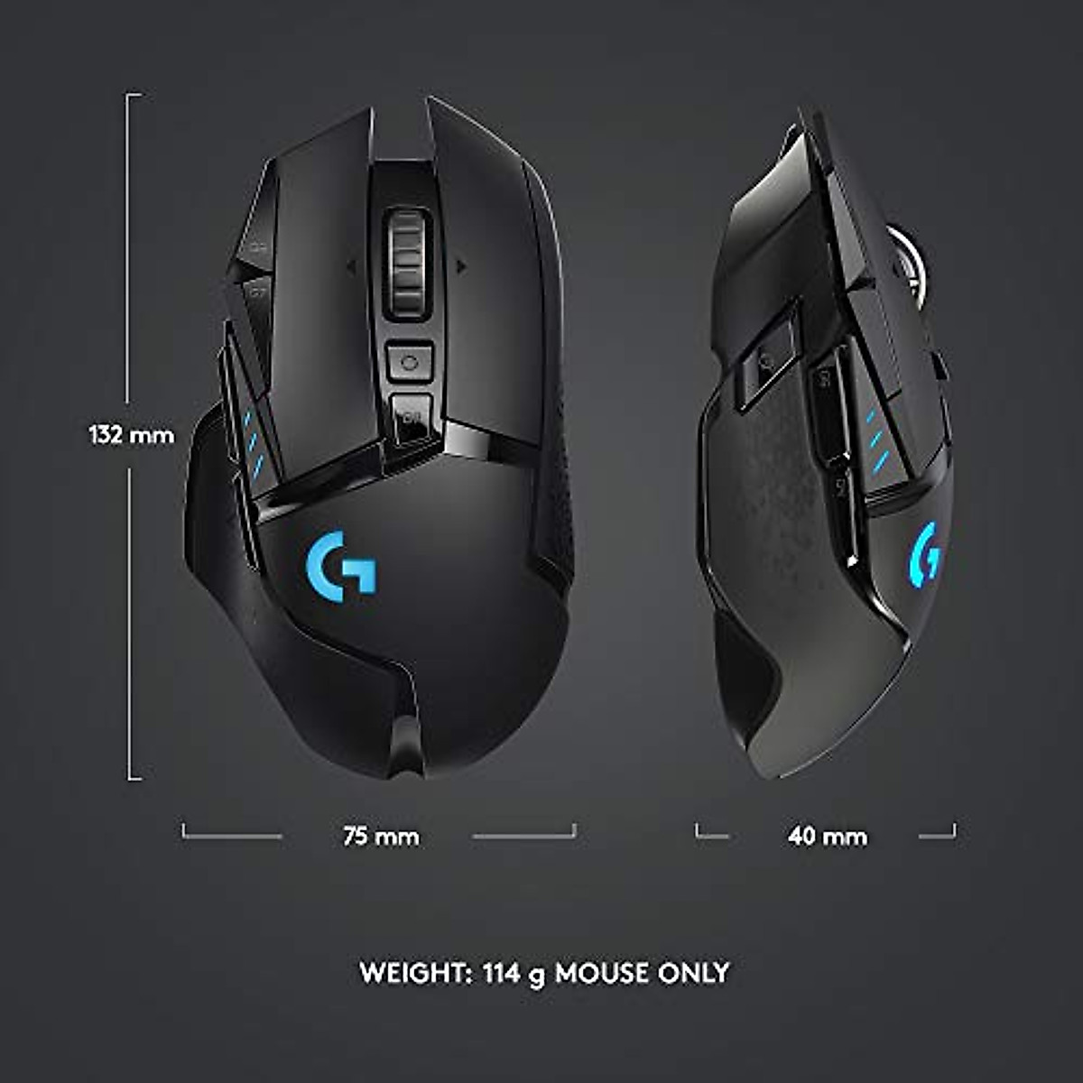 Logitech G502 Lightspeed Wireless Gaming Mouse, 25K Hero Gaming Sensor, 25600 DPI, RGB, Ultra-Light, 11 Programmable Buttons, Long Life Battery, PowerPlay-Compatible, PC - Black