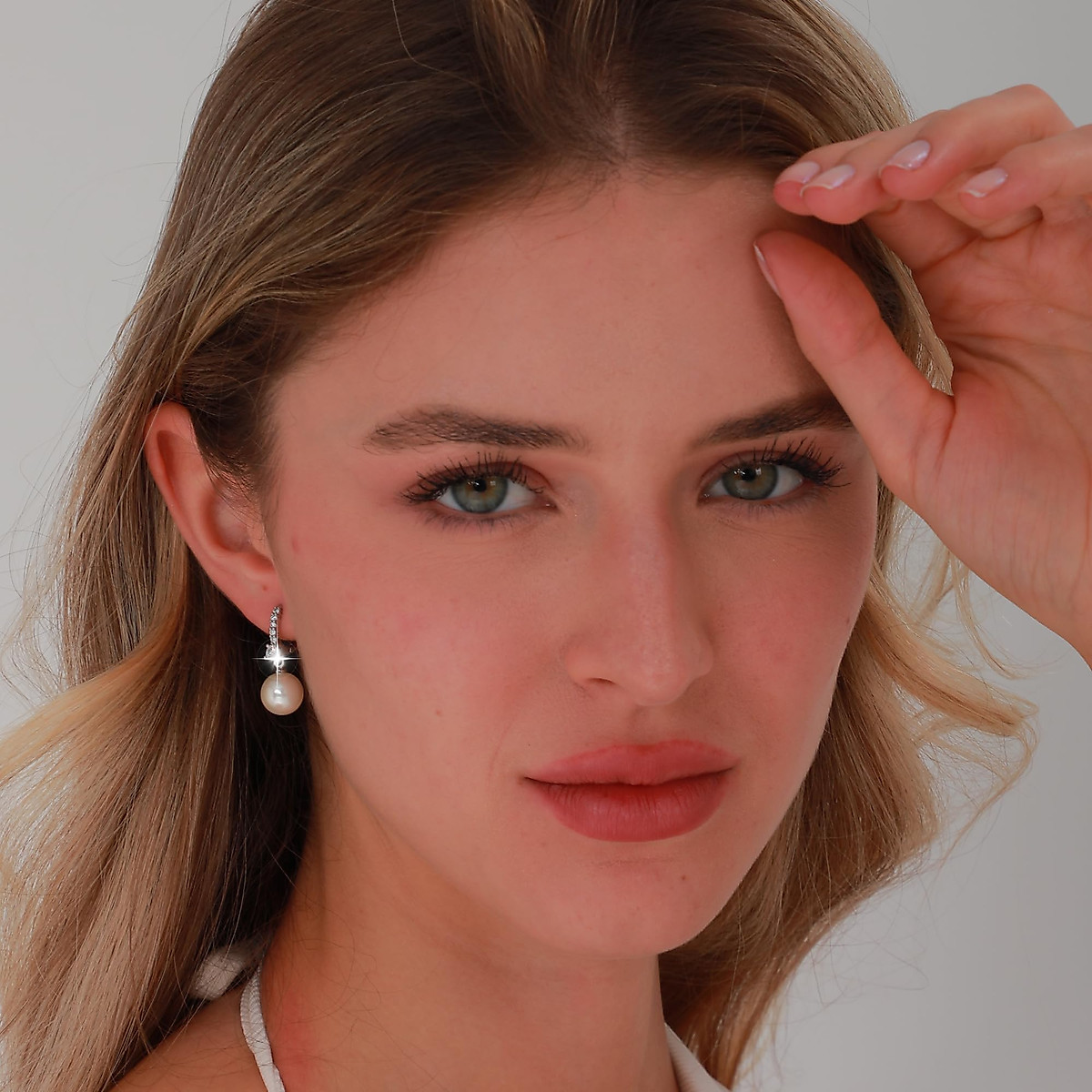 RITACH Pearl Earrings for Women 925 Sterling Silver White Gold Dangle Drop Earrings 5A Cubic Zirconia Pearl Drop Earrings Large Size 12mm (B-Pearl Drop)