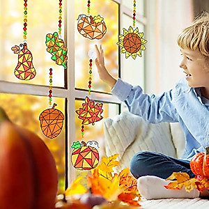 Winlyn 33 Sets Fall Leaf Pumpkin Acorn Sunflower Suncatchers Ornaments Decorations DIY Window Paint Art Suncatchers Craft Kits Autumn Sun Catchers for Kids Classroom Activity Thanksgiving Art Project
