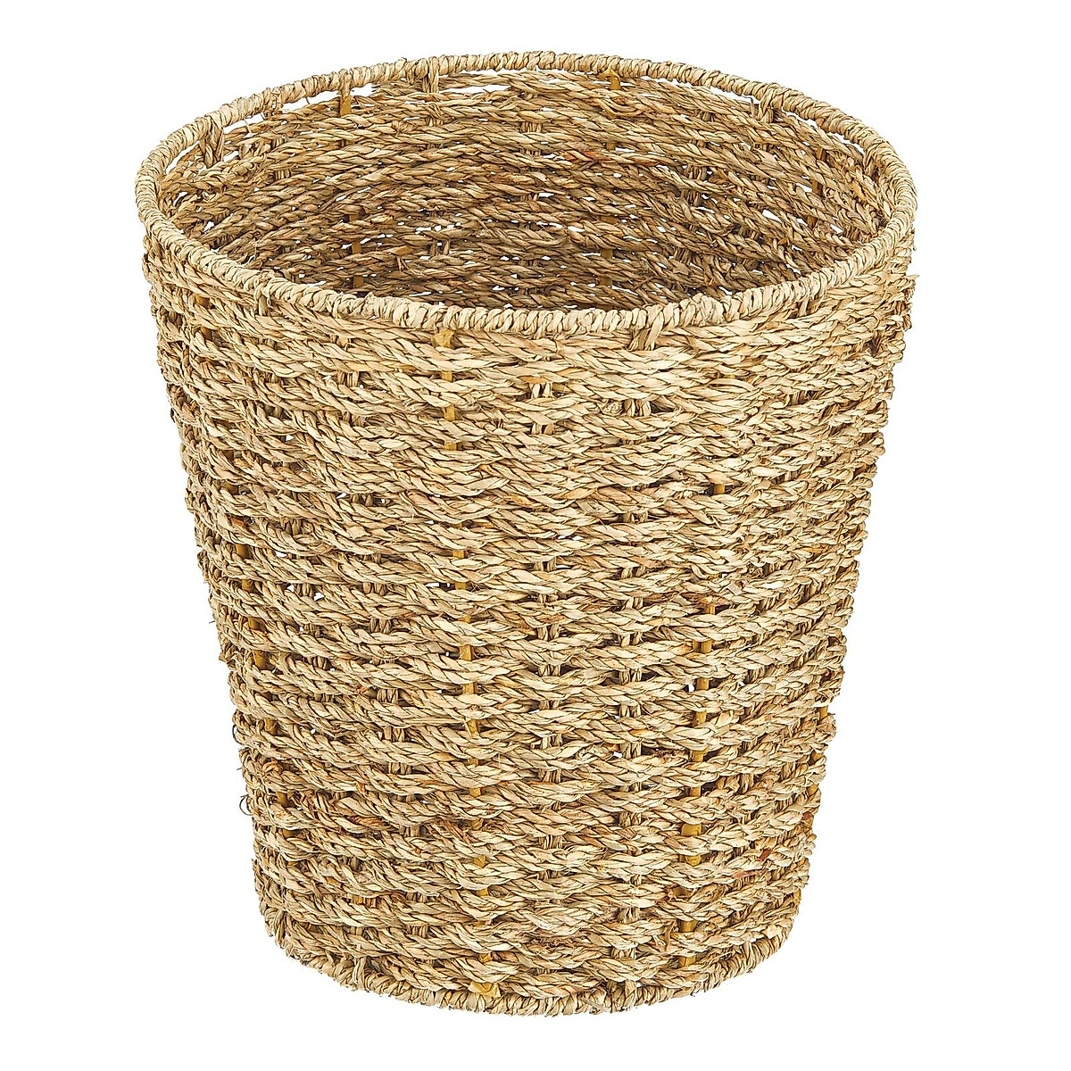 mDesign Seagrass Waste Basket Boho Double Woven Trash Can - Small Round Natural Wastebasket Garbage Bin for Bathroom Essentials - Natural Finish