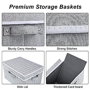 Zilink Storage Bins with Lids Decorative Baskets for Organizing Stackable Storage Bins for Nursery Bedroom Home Grey, Set of 4