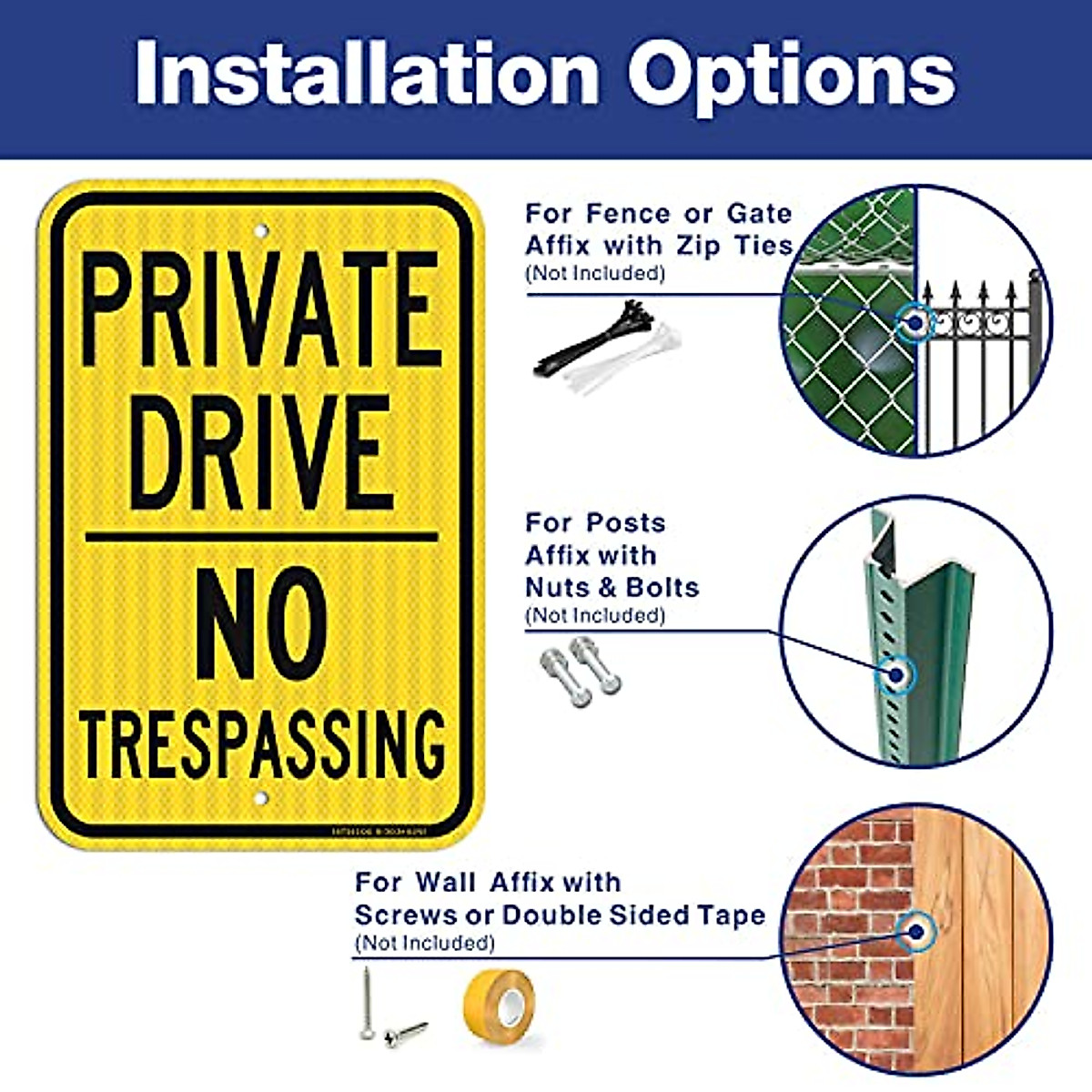 Faittoo Private Drive Sign, No Trespassing Sign, 18 x 12 Inches Engineer Grade Reflective Sheeting Rust Free Aluminum, Weather Resistant, Waterproof, Durable Ink, Easy to Mount, Indoor & Outdoor Use