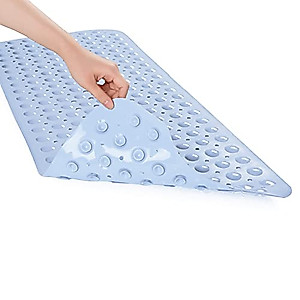 AmazerBath Baby Blue Bathtub Mat Non Slip Bath Mat for Tub, 40 x 16 Inches Bath & Shower Safety Mats with Suction Cups and Drain Holes, Extra Large Shower Mat