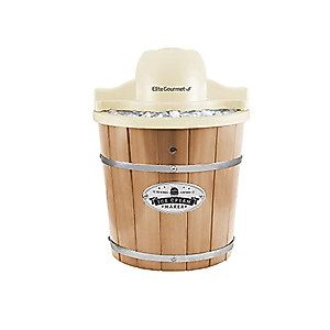 Elite Gourmet EIM-924L## 4 quart Old Fashioned Vintage Appalachian Wood Bucket Electric Ice Cream Maker Machine with Leak-Proof Liner, Uses Ice and Rock Salt Churns Ice Cream in Minutes, 4 Qt, Pine