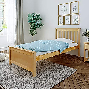 Max & Lily Twin Bed, Wood Bed Frame with Headboard For Kids, Slatted, Natural