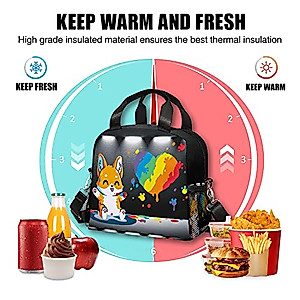 Ivenhlys Dog Lunch Bag, Corgi Insulated Tote for Women, Kids, School, Travel, Rainbow Doodle