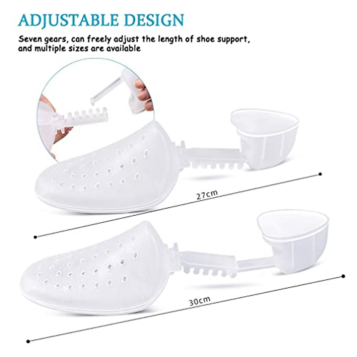 Price Xes Upgraded Plastic Shoe Stretcher, 1 Pair Practical Adjustable Length Shoe Tree, Shoe Display Insert for Women & Men (Storage Bin Design & 7 Way Adjustable), White