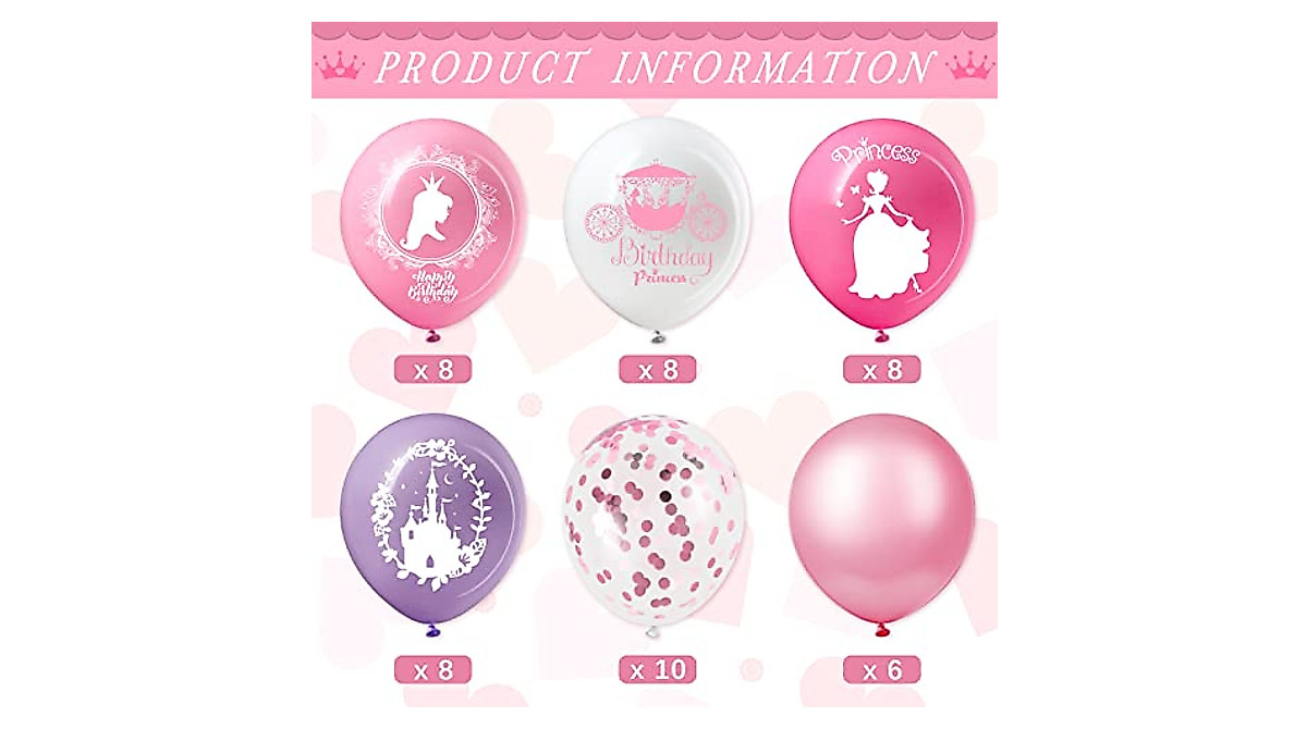 Princess Balloons - 48 Pink Confetti Latex Party Decorations