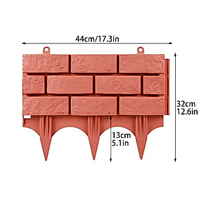 DNIEBW Garden Lawn Edging Set 6PCS Garden Border Edging Plastic Fence Plant Border Imitation Stone Brick for DIY Decorative Walkways Flower Bed & Grass Garden Border Edging - Red