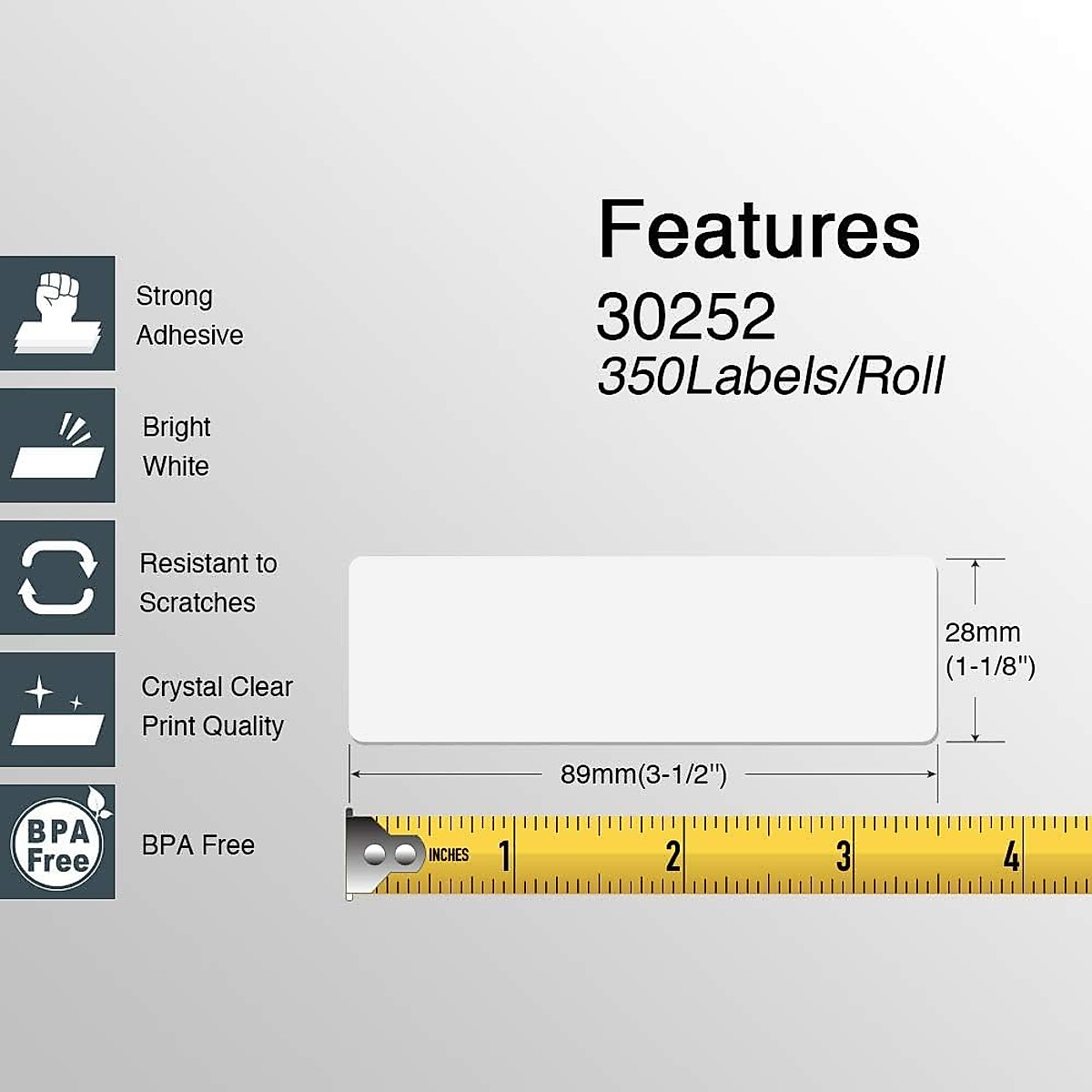 BETCKEY - Compatible DYMO 30252 (1-1/8" x 3-1/2") Address & Barcode Labels - Compatible with DYMO Labelwriter 450, 4XL, NOT Fit 550 & 5XL [1 Rolls/350 Labels]