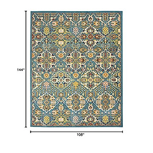 Nourison Allur Traditional Turquoise Ivory 9' x 12' Area Rug, Easy Clean, Non Shedding, Bed Room, Living Room, Dining Room, Kitchen (9x12)