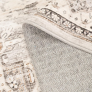 Washable Living Room Area Rug：8x10 Bedroom Rugs - Farmhouse Distressed Printed Floral Carpet - Foldable Non-Shedding Floor Carpet for Dining Room 8'x10' Beige